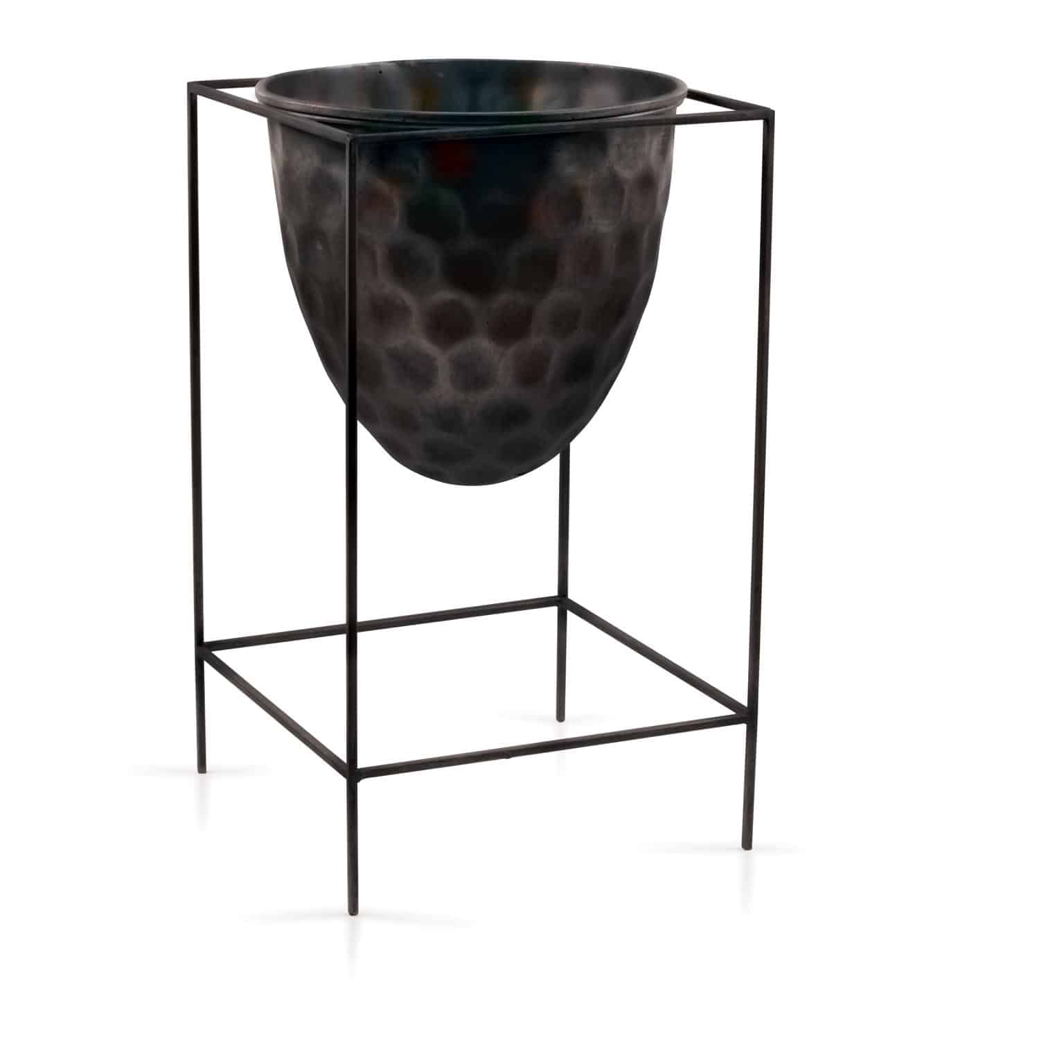 Dimple Planter on Cube Legs 32.5 - Antique Black Finish - Takasho Australia